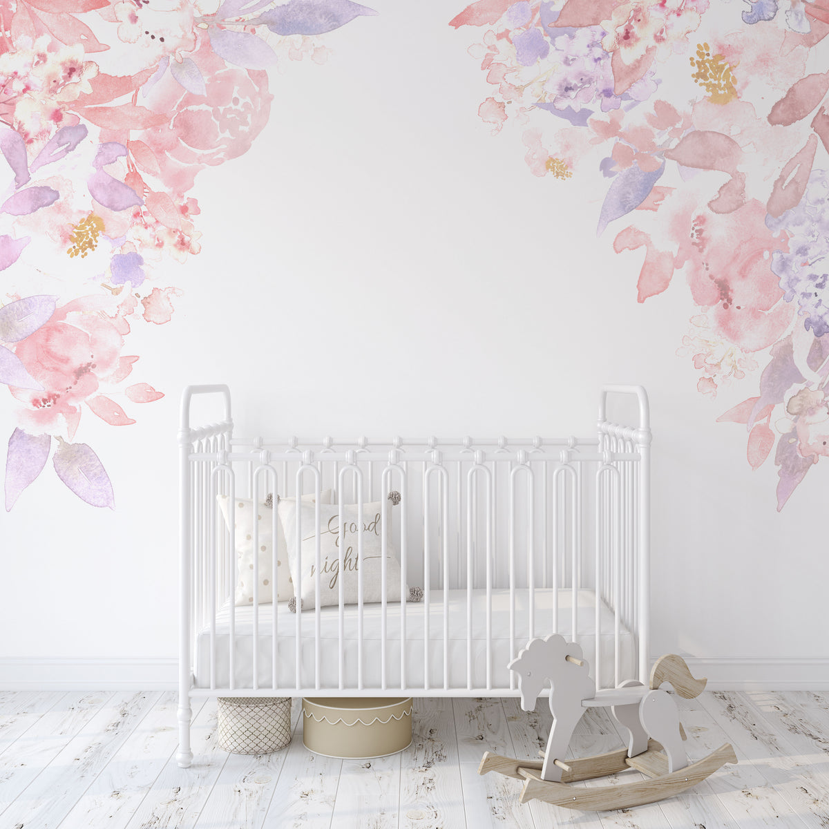 Wall Decal PRIM BLUSH Corners Watercolor Flowers Decal Girl Nursery De Sono Luna