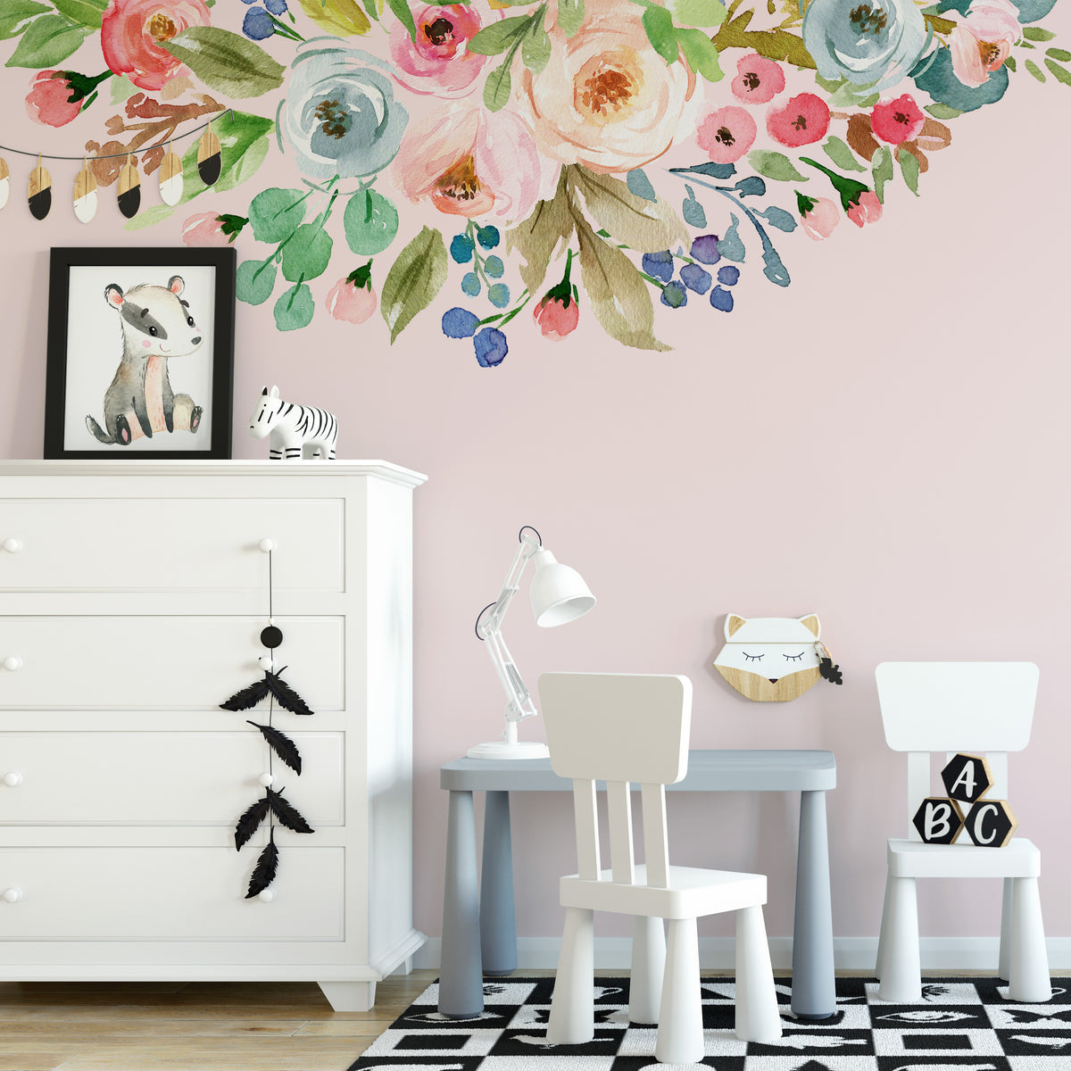 Floral Border CARLY Wall Decal Watercolor Flowers Girl Nursery Decor ...